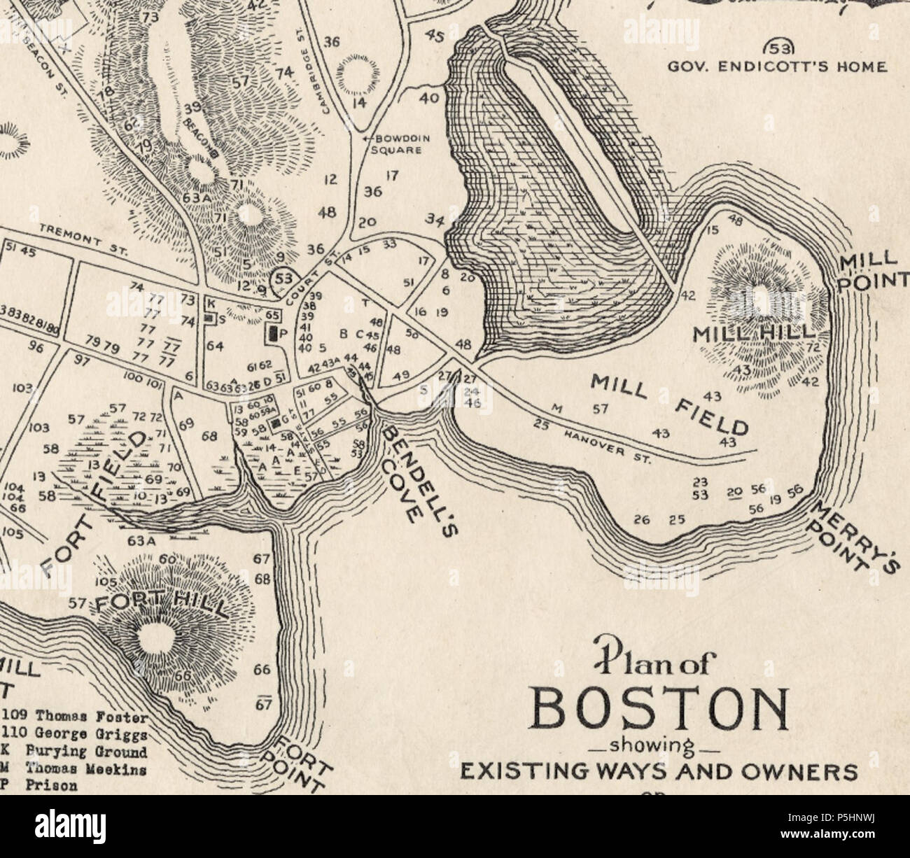 19 1635 BendellsCove Boston map byGeorgeLamb Stock Photo - Alamy