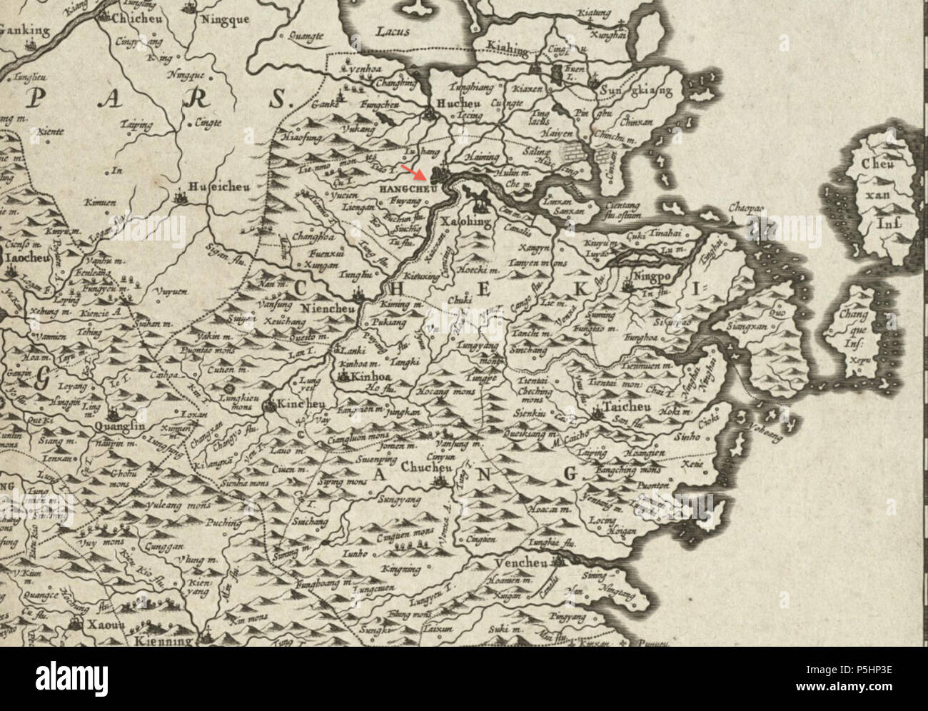 19 1664 Hangcheu detail of map of Huquang, Kiangsi, Che Kiang, ac ...