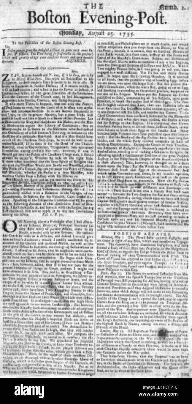 22 1735 BostonEveningPost Aug25 Stock Photo - Alamy
