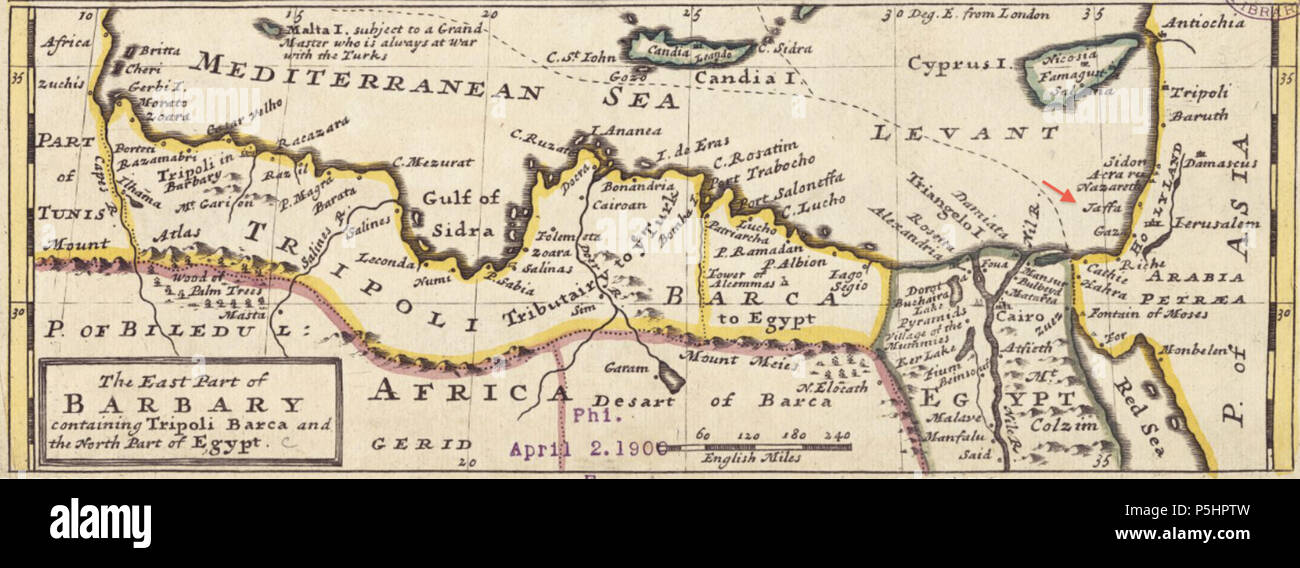 22 1736 Jaffa detail East Part of Barbary map by Herman Moll BPL 14639 ...