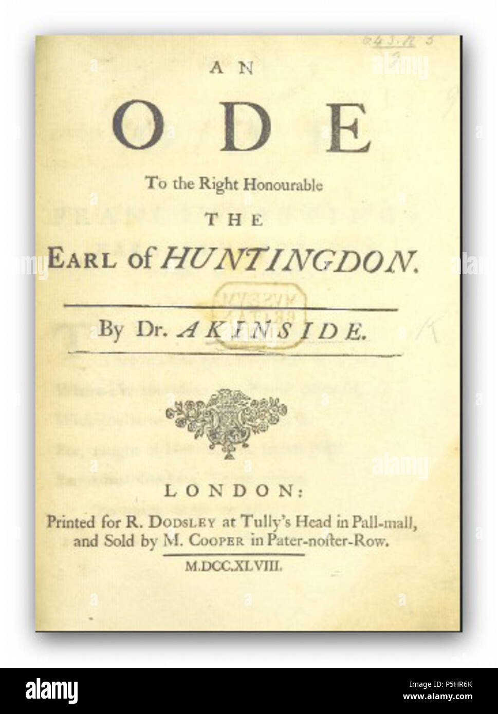 N/A. English: Page of An Ode to the Right Honourable Earl of Huntingdon ...