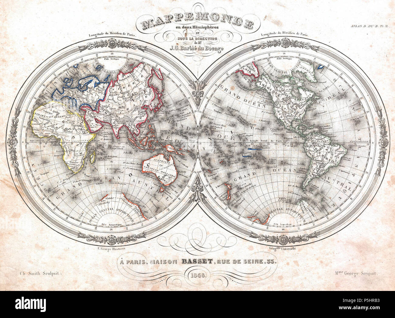 1848 Barbie du Bocage Map of the World in Hemispheres - Geographicus ...