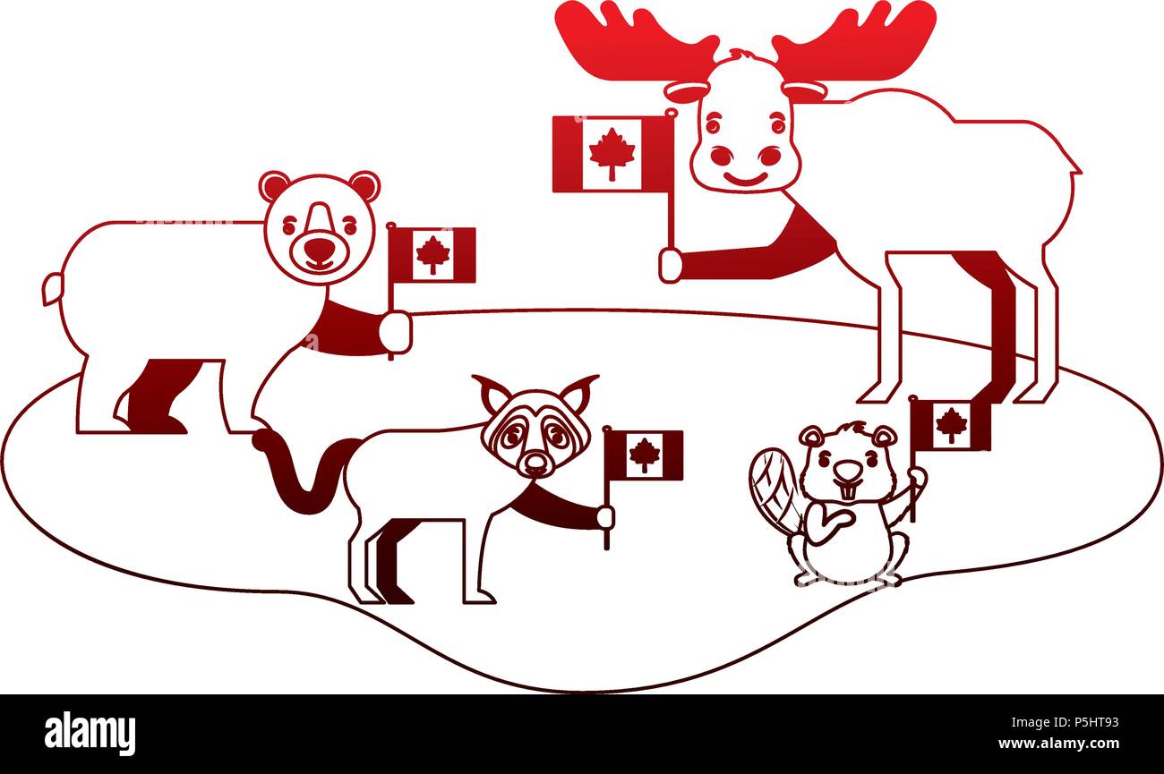 wild bear grizzly and animals with flags canadian vector illustration ...