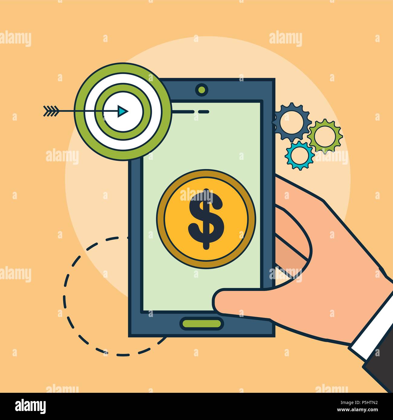 hand holding phone money target vector illustration Stock Vector Image ...