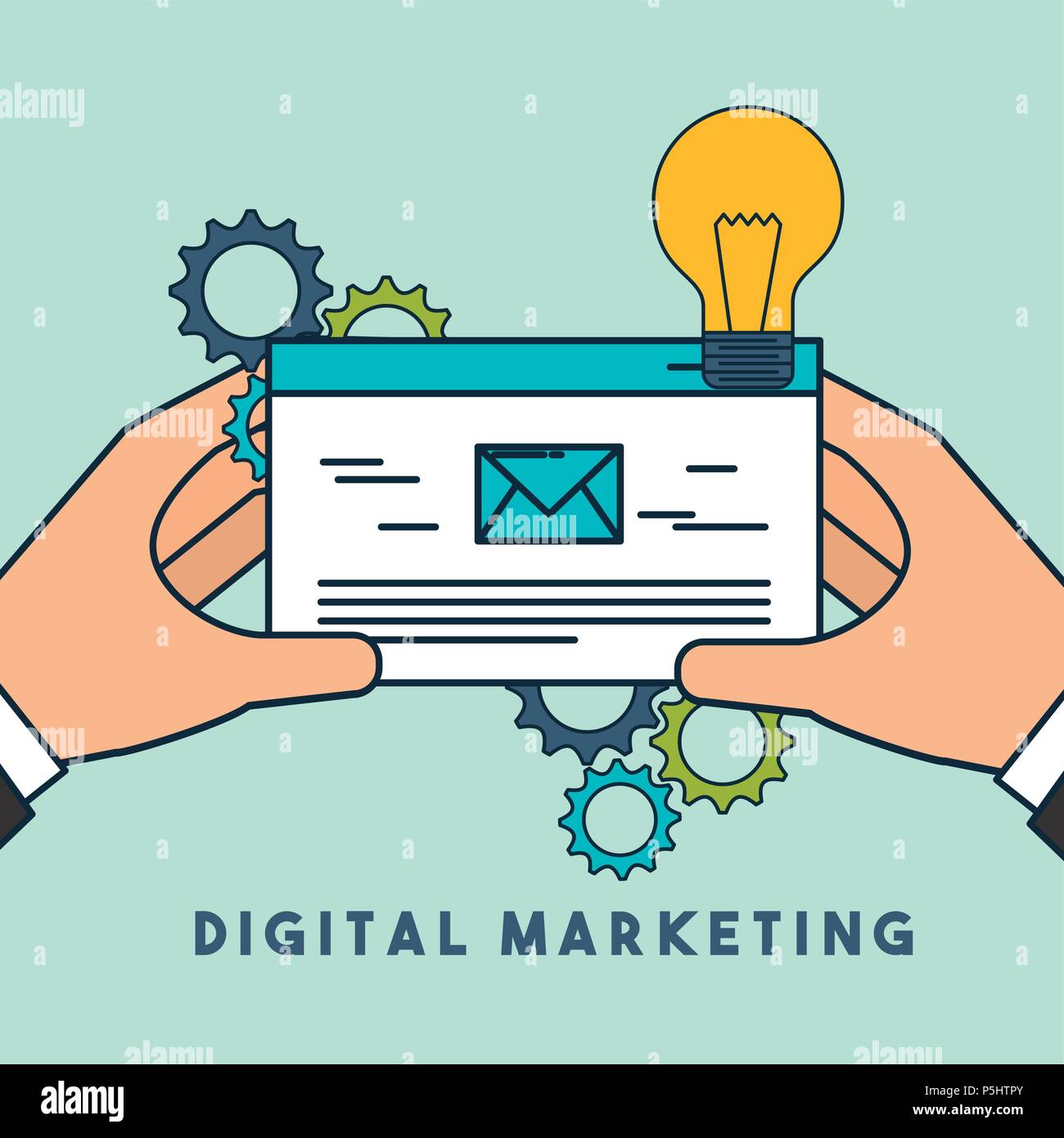 digital marketing hands holding mail creativity vector illustration ...