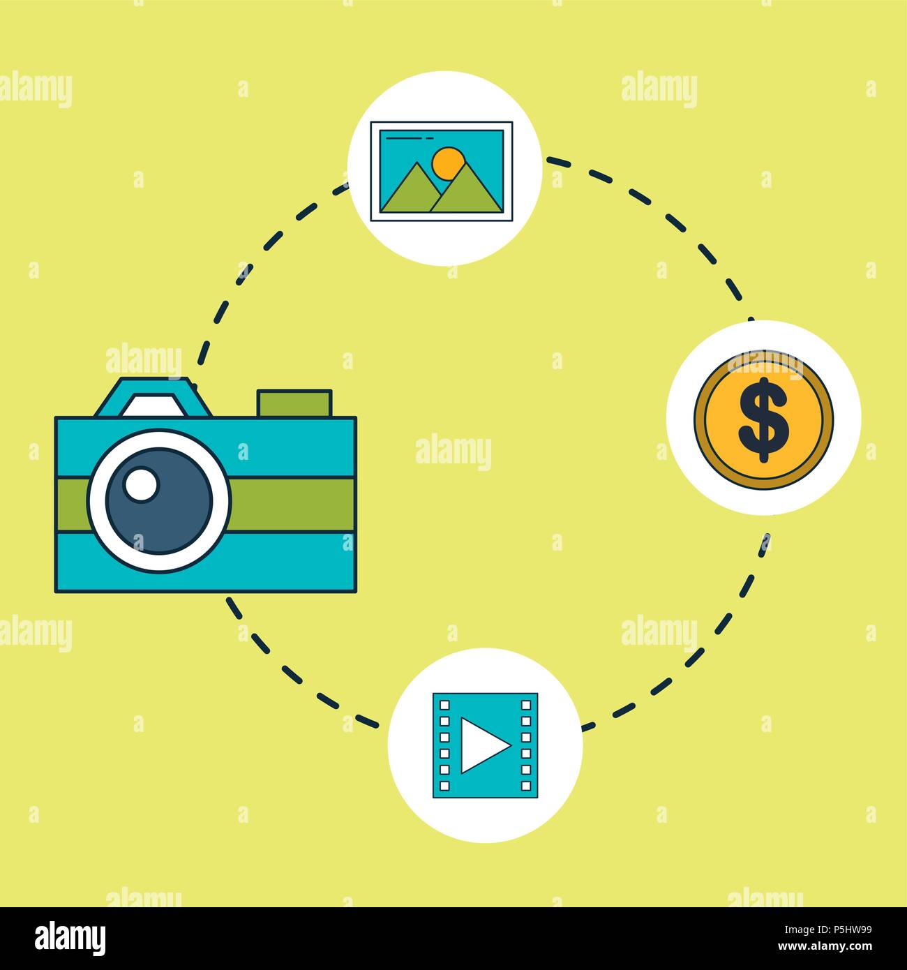 digital marketing camera video money vector illustration Stock Vector ...