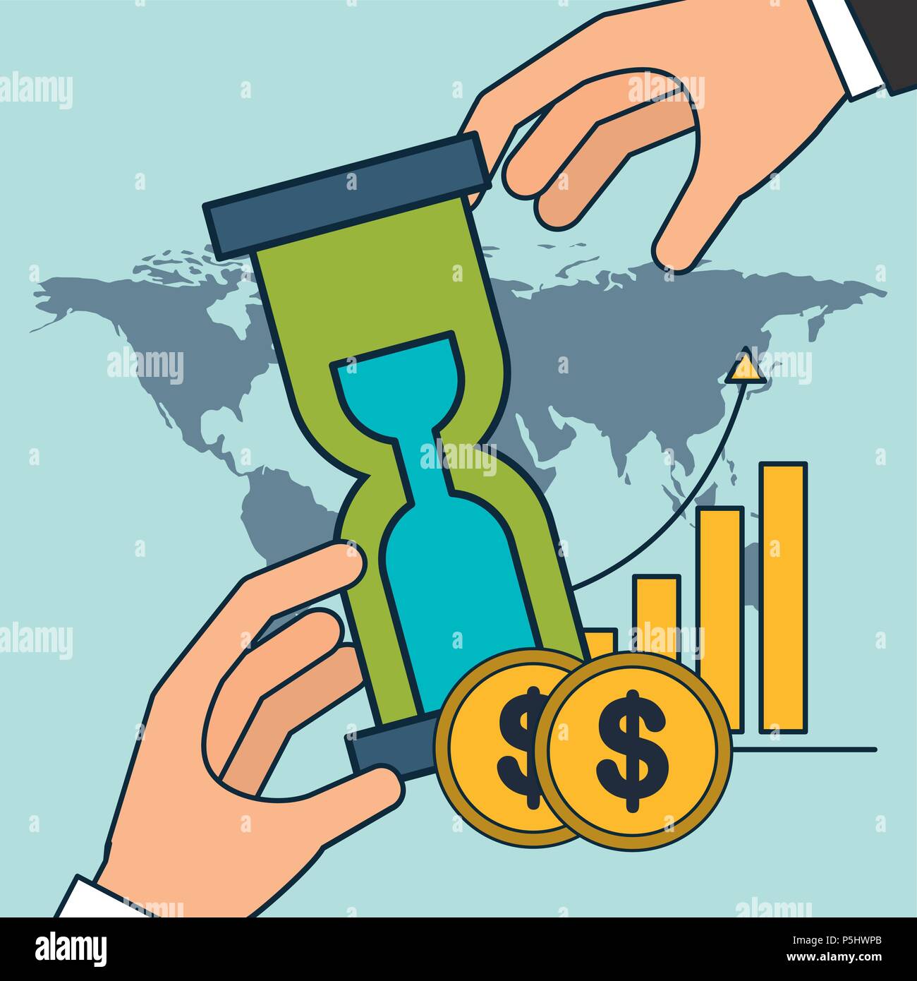 hand clock time money world digital marketing vector illustration Stock ...