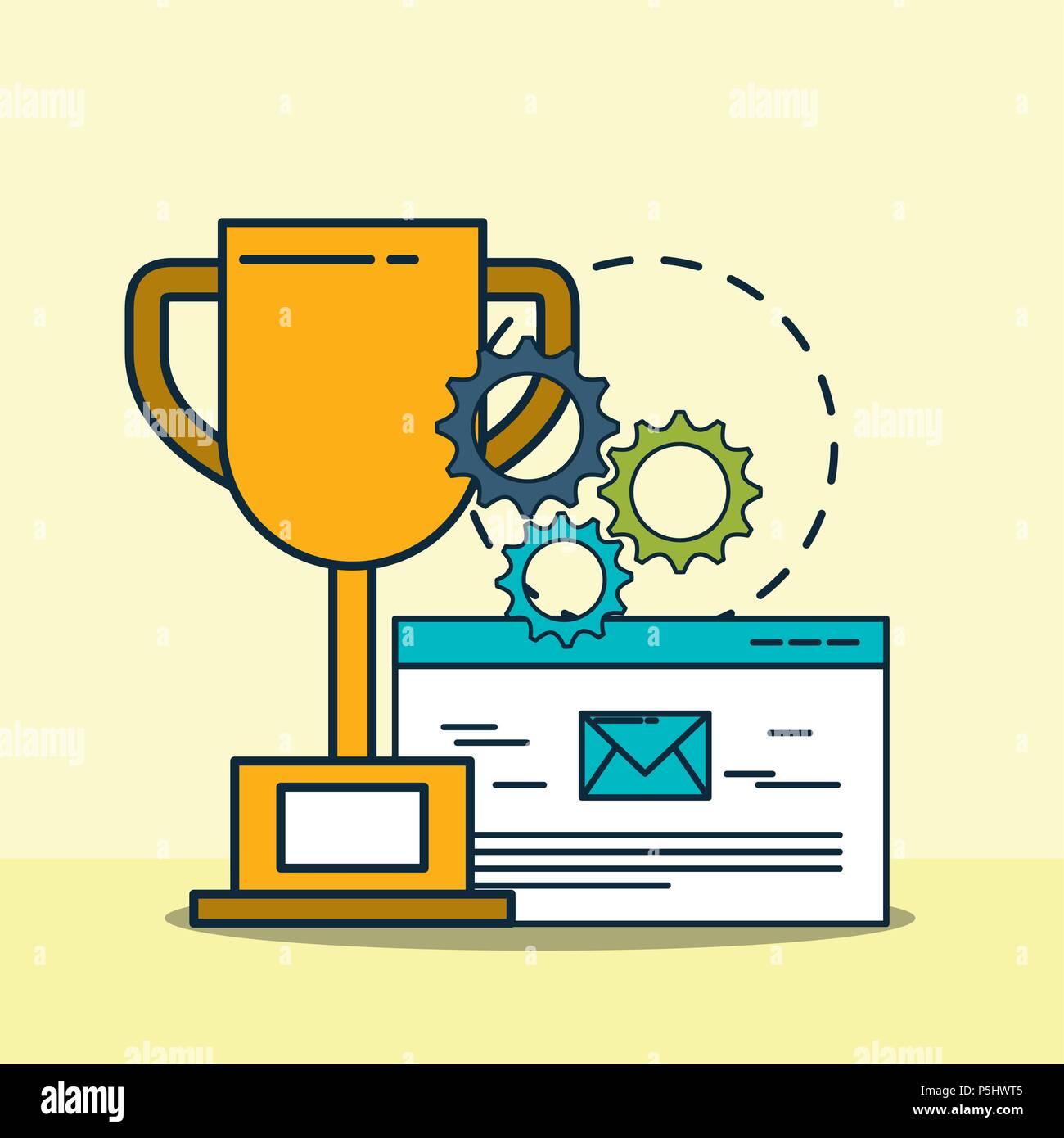 trophy email work gears digital marketing vector illustration Stock ...