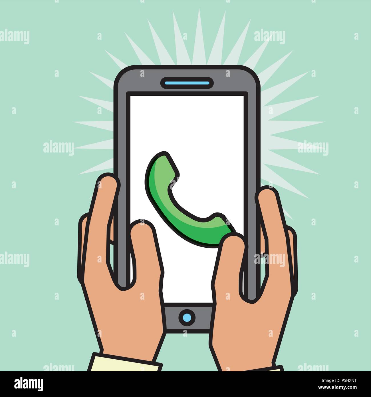 hands holding phone helpline customer service vector illustration Stock ...
