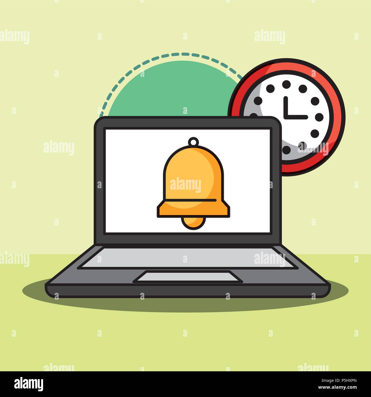 laptop and bell clock customer service vector illustration Stock Vector ...
