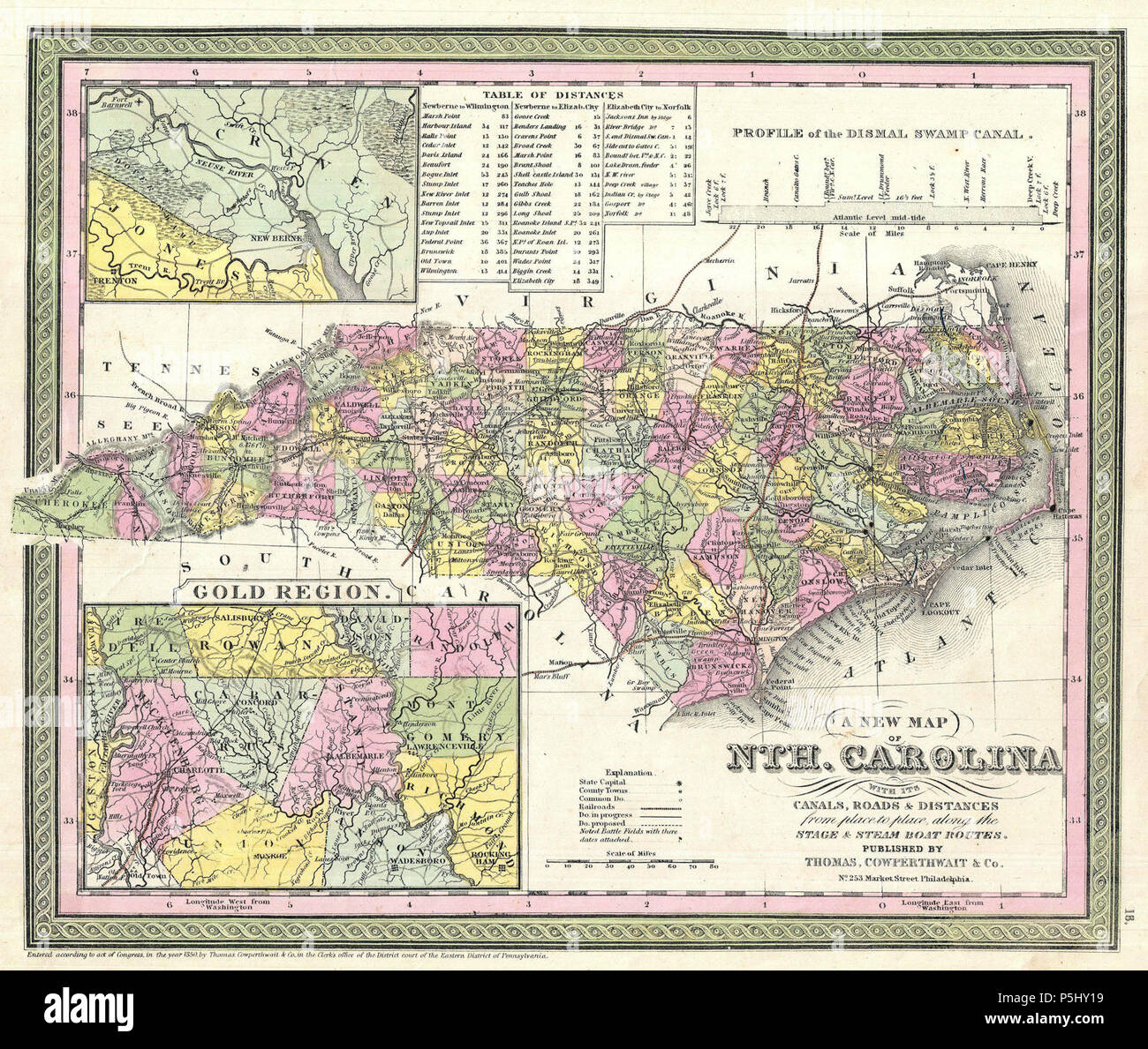 1850 Mitchell Map of North Carolina showing Gold Regions - Geographicus ...
