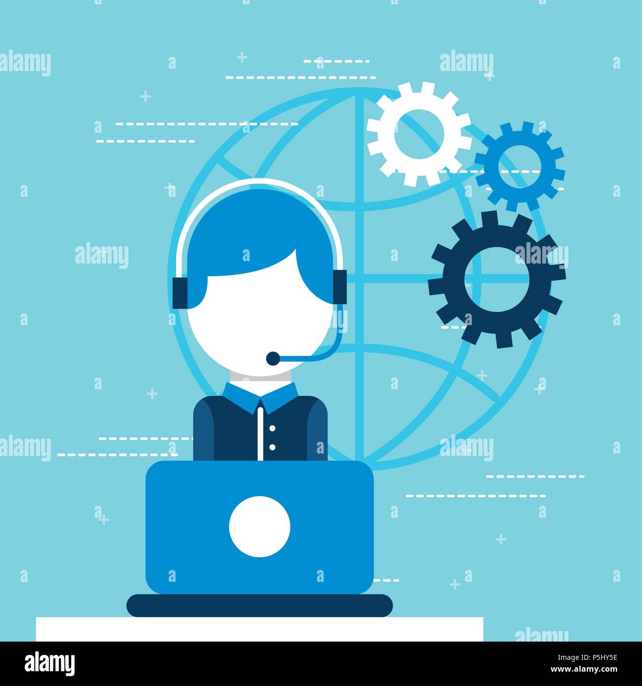 operator with headset using laptop customer service vector illustration ...