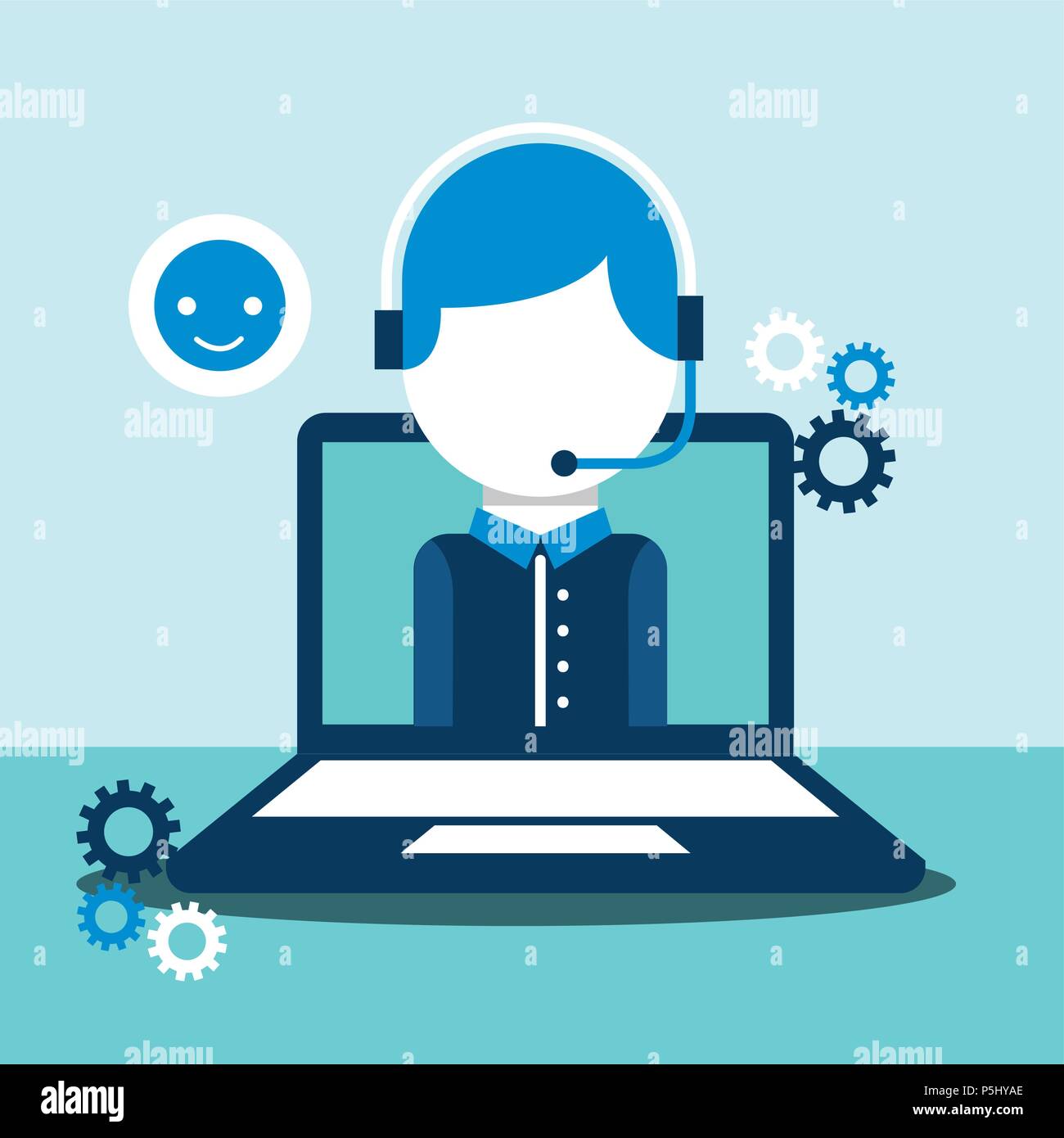 operator with headset in laptop online support customer service vector ...
