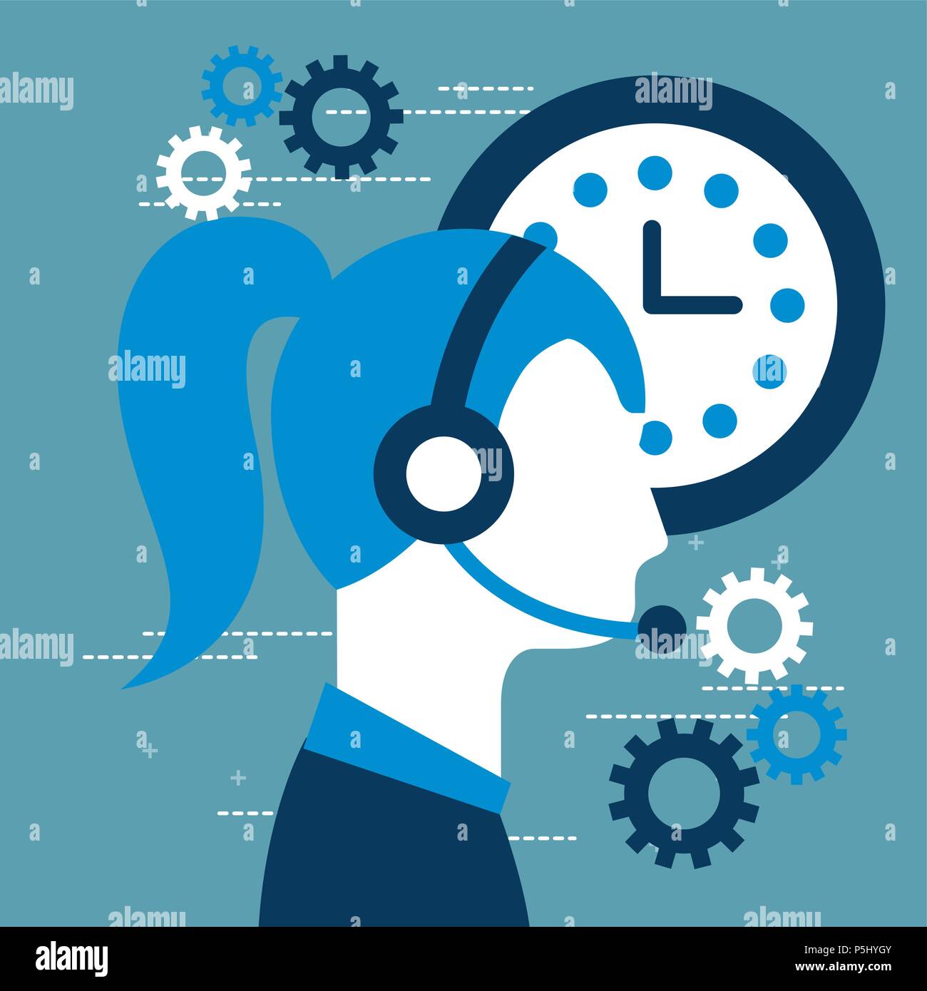 profile woman agent with headset clock customer service vector ...