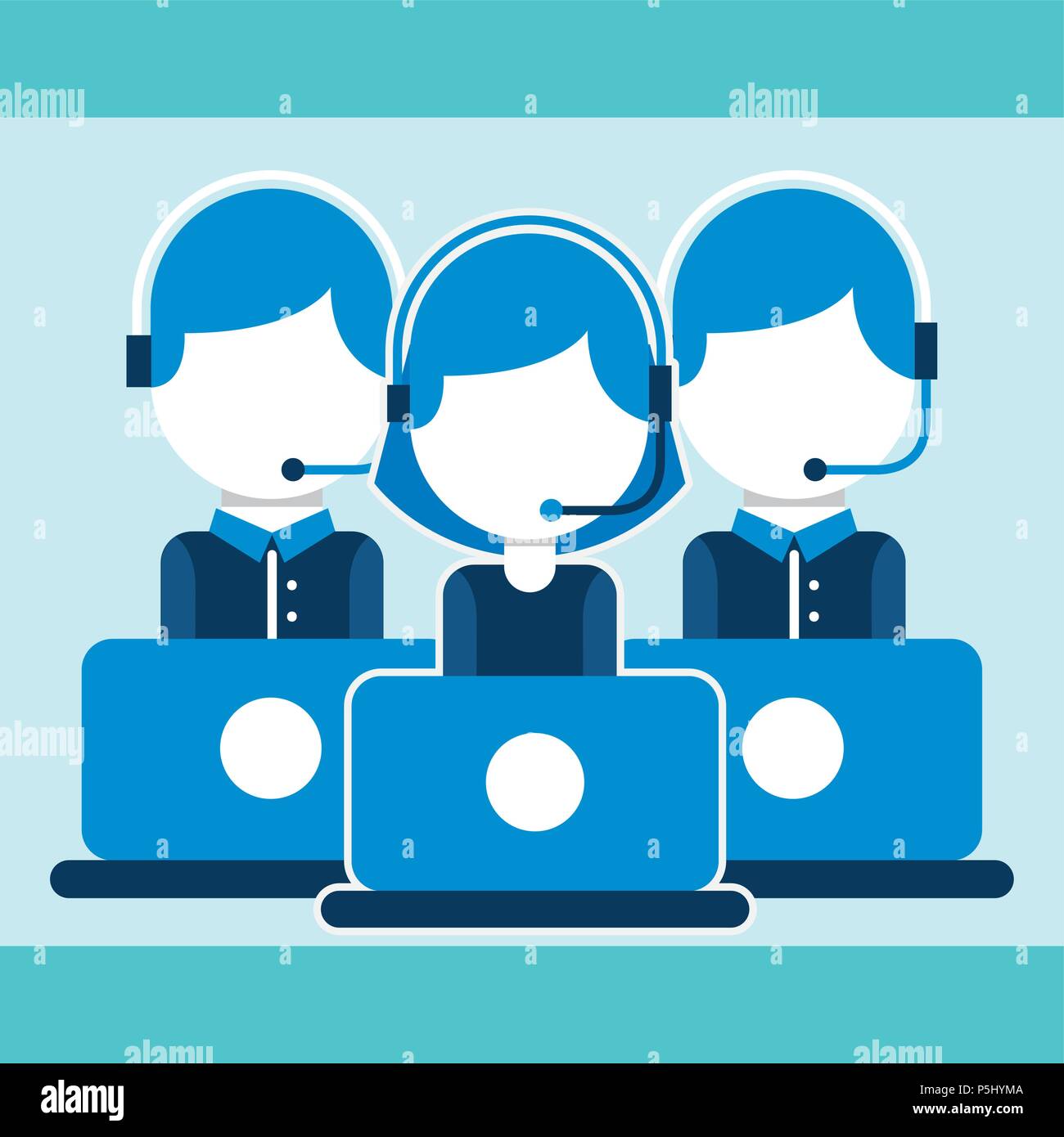 group people team with laptop customer service vector illustration ...