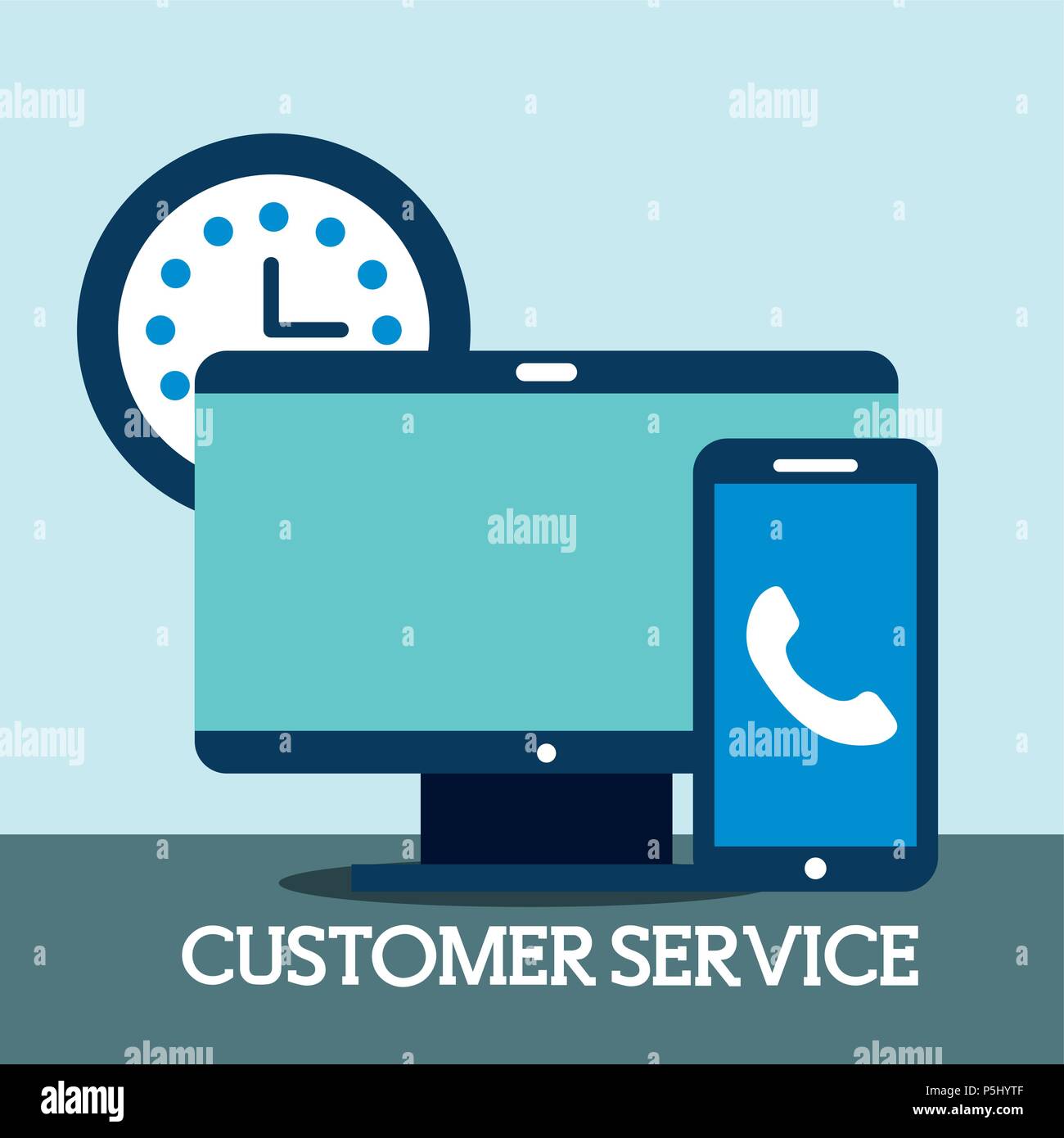 computer smartphone clock time online customer service vector ...