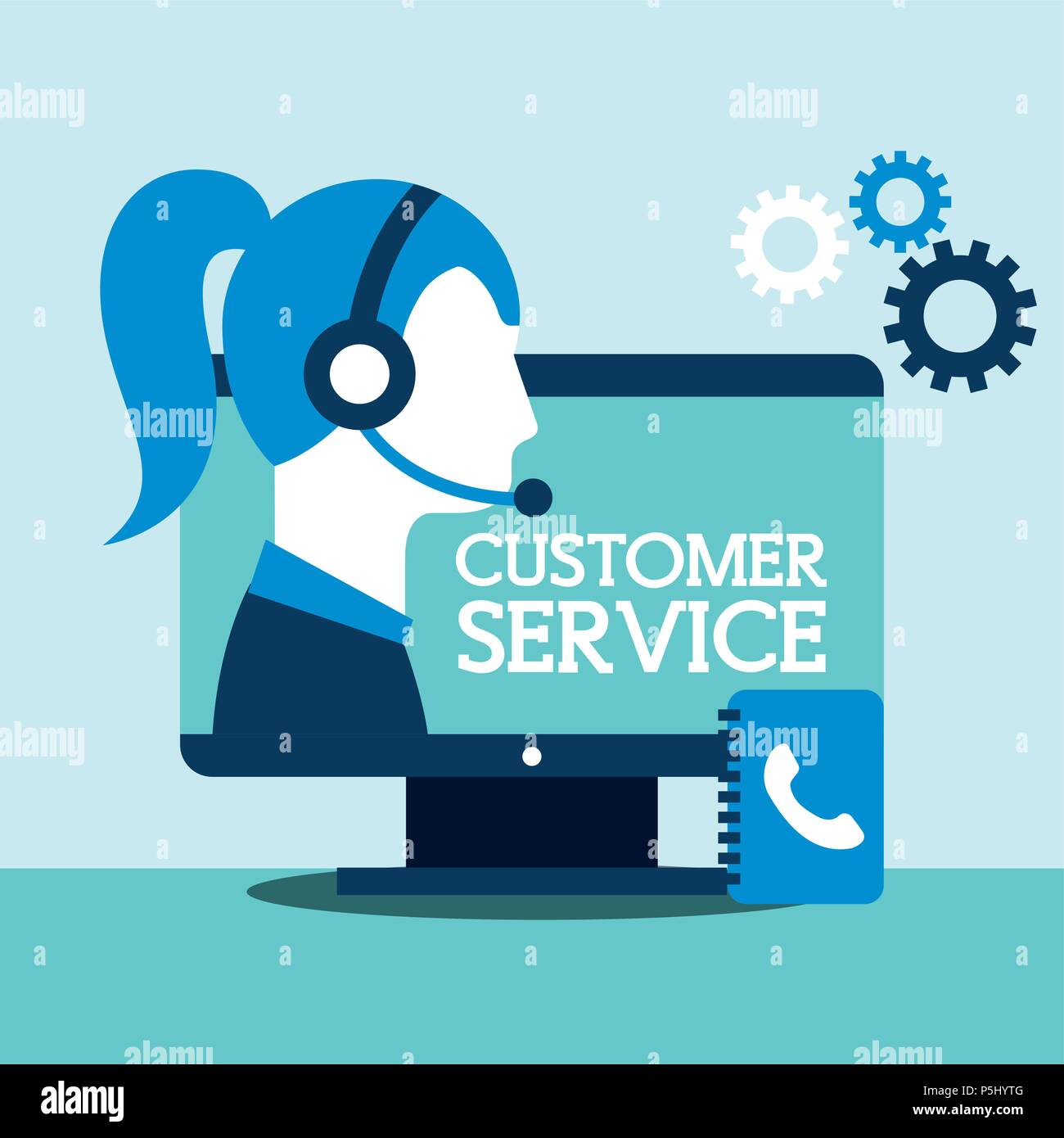 woman agent computer contacts book support customer service vector ...