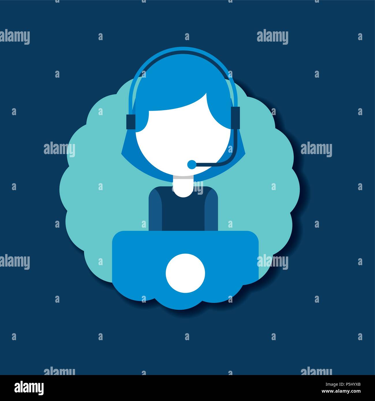 operator woman headset microphone laptop emblem customer service vector ...
