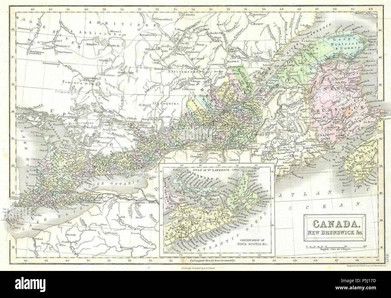 1851 Black Map of Eastern Canada ( Ontario, New Brunswick ...