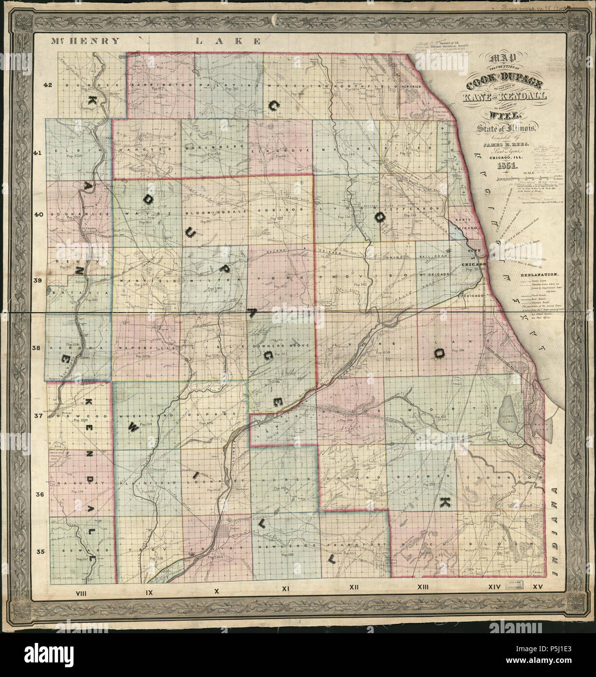 1851 Rees map of Chicagoland Stock Photo - Alamy