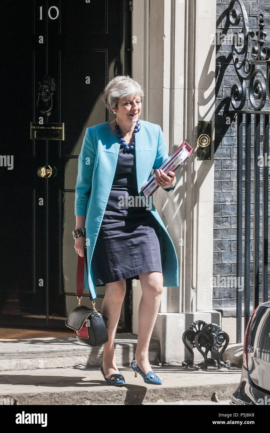 London UK. 27th June 2018. British Prime Minister Theresa May, carries ...