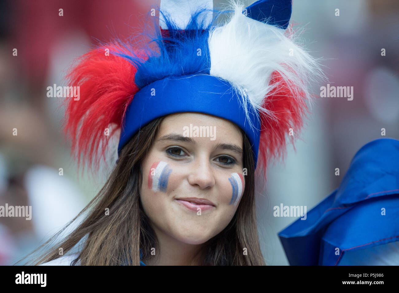Moscow, Russland. 26th June, 2018. Female French Fan, Woman, Fan, Fans ...
