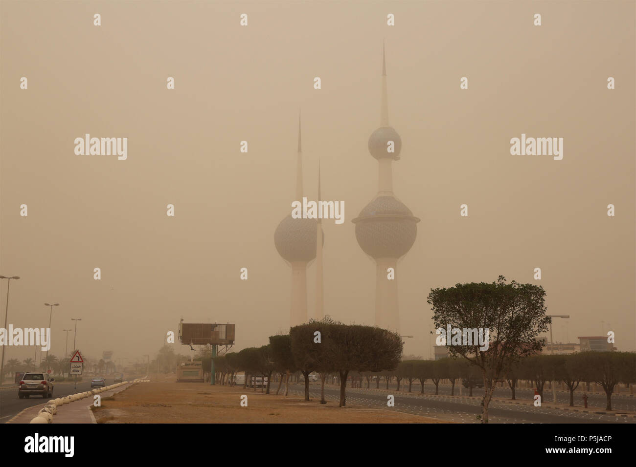Kuwait City. 27th June, 2018. Buildings are shrouded by sandstorm in ...