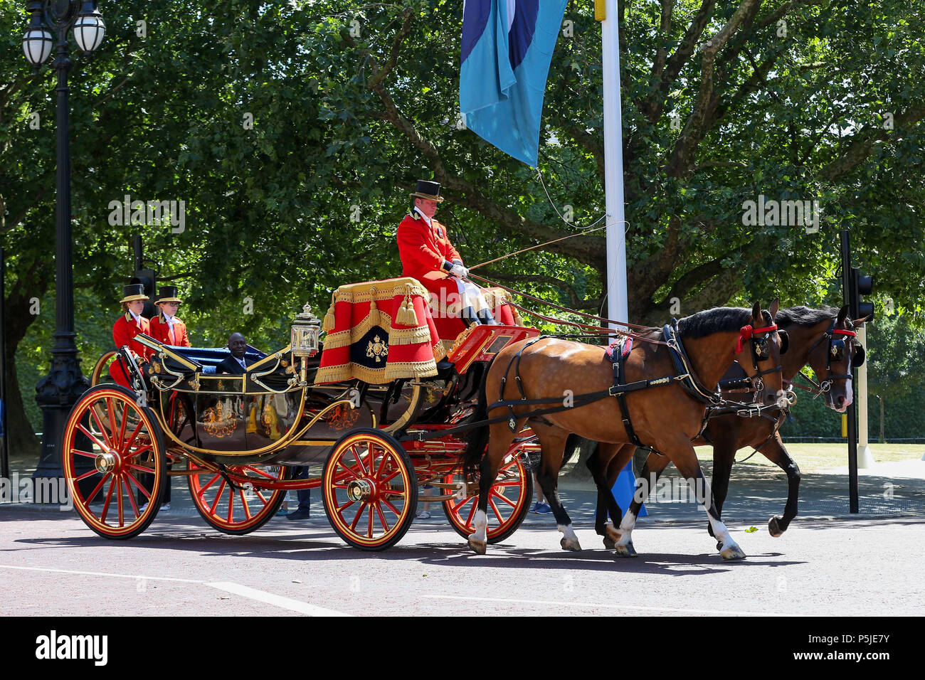 The Mall London. UK 27 June 2018 - Royal horse drawn carriages on The ...