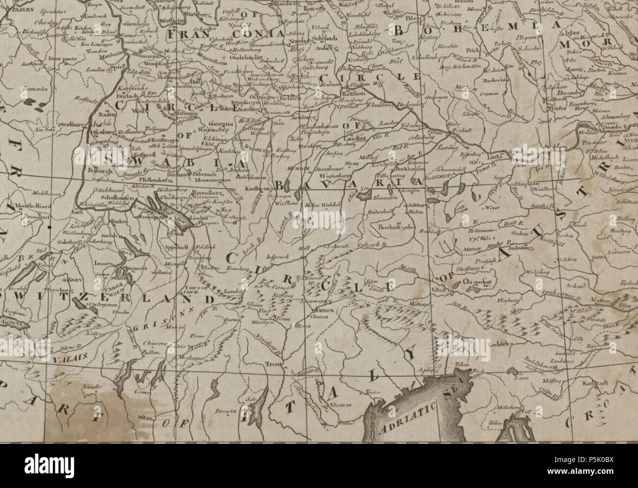 27 1800 Chur detail of map Empire of Germany with 13 Cantons of ...