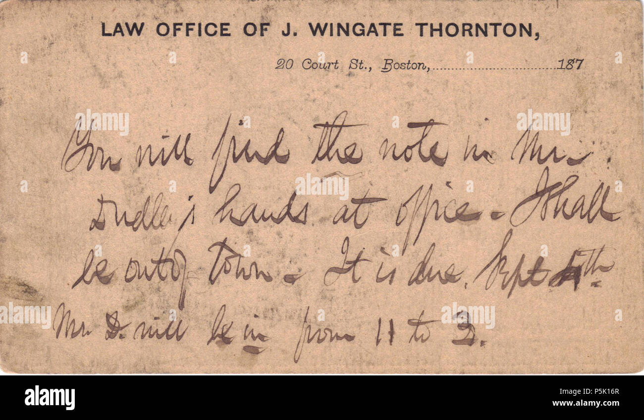 N/A. English: Letter written 04 Sep 1873 from John Wingate Thornton to ...