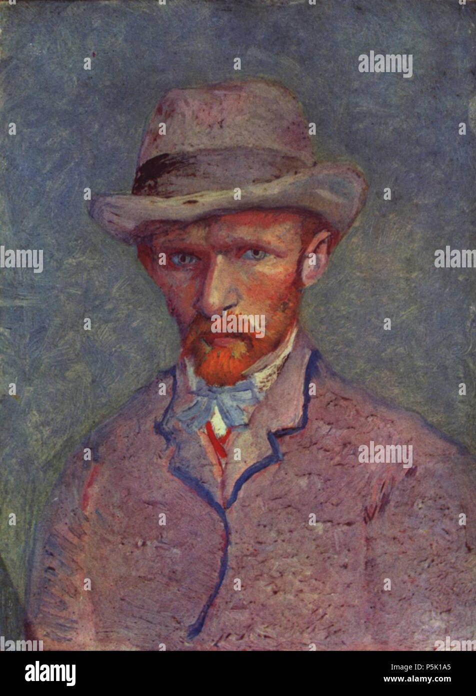 Deutsch: Selbstporträt mit grauem Hut 1887. N/A 31 Vincent Willem van ...