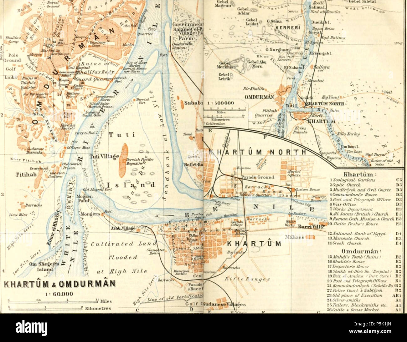 32 1914 map Khartum and Omdurman by Baedeker Stock Photo - Alamy