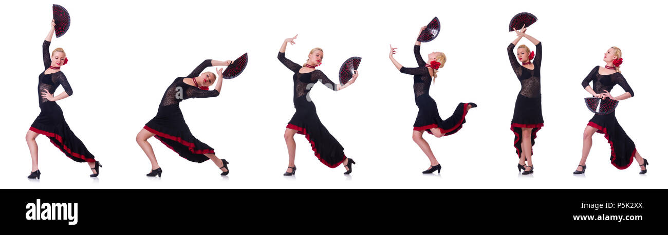 Woman dancing spanish dance isolated on white Stock Photo - Alamy