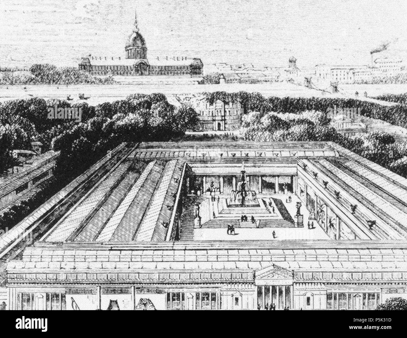 1849 Paris Industry Exposition Building, with Les Invalides in the ...