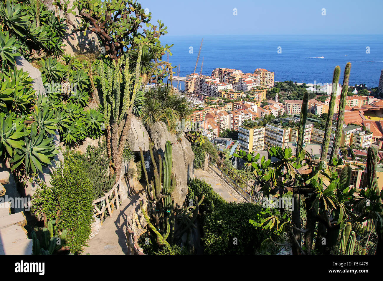 View of botanical garden and Fontvieille quarter in Monaco. Fontvieille ...