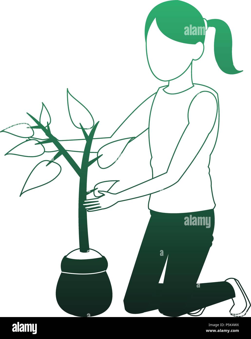 Woman with plant green lines Stock Vector Image & Art - Alamy