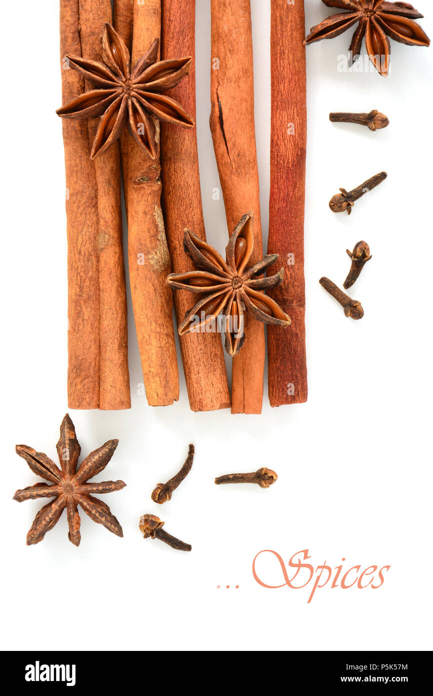 Whole spices in vertical format with copy space in flat lay Stock Photo ...