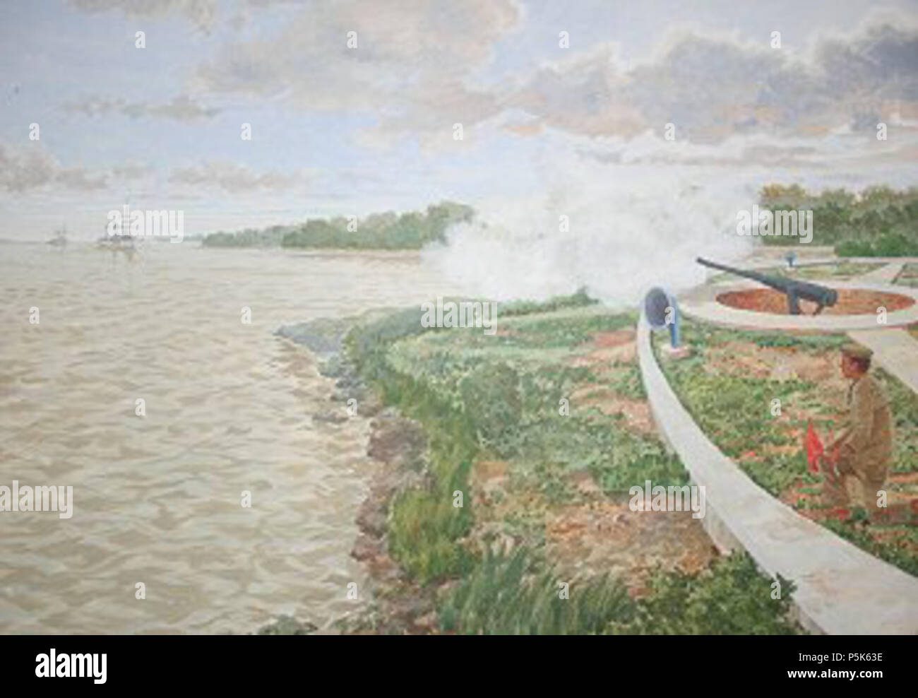 N/A. English: Siamese guns from Chulachomklao Fort firing on French ...