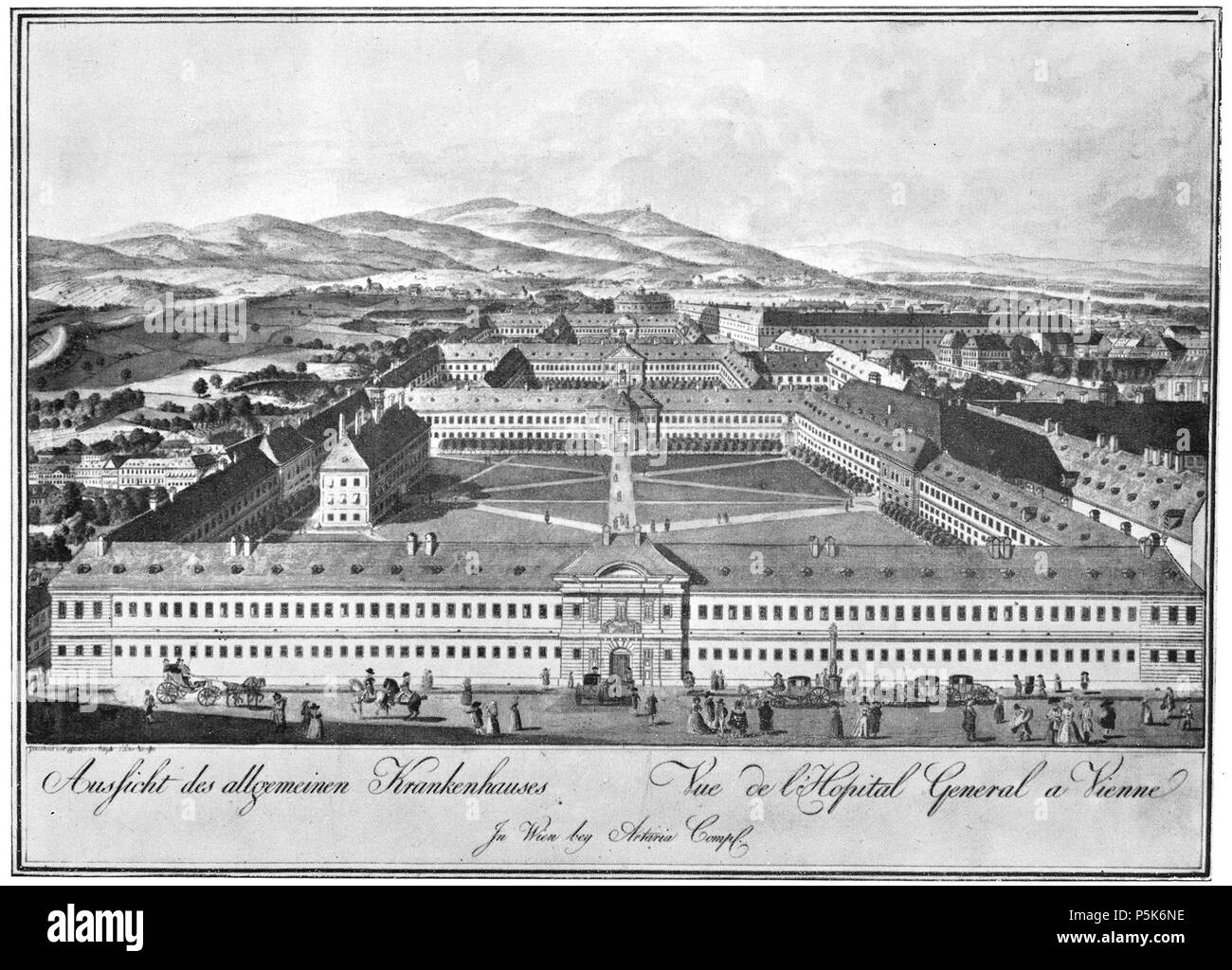 N/A. Altes AKH in Wien, Kolorierter Stich von 1784 . 1784. Josef ...