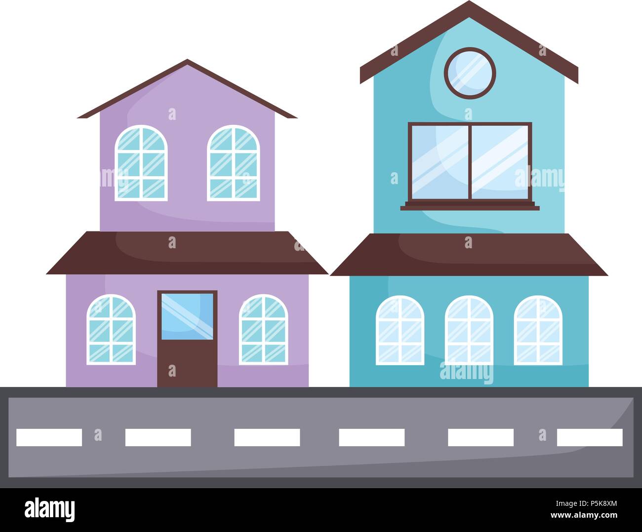 Street with houses over white background, colorful design. vector ...