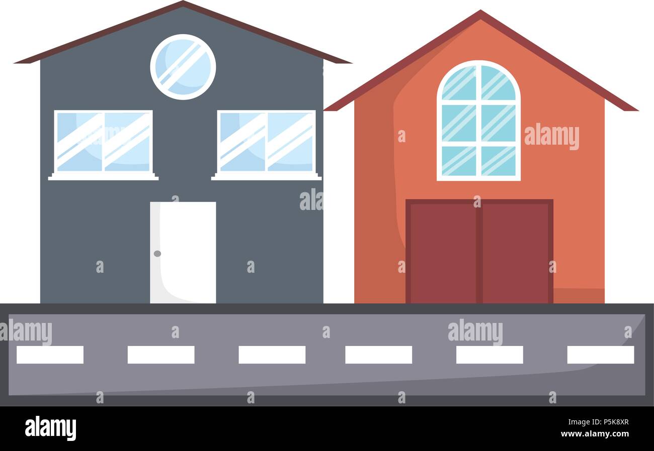 modern houses and street over white background, colorful design. vector ...