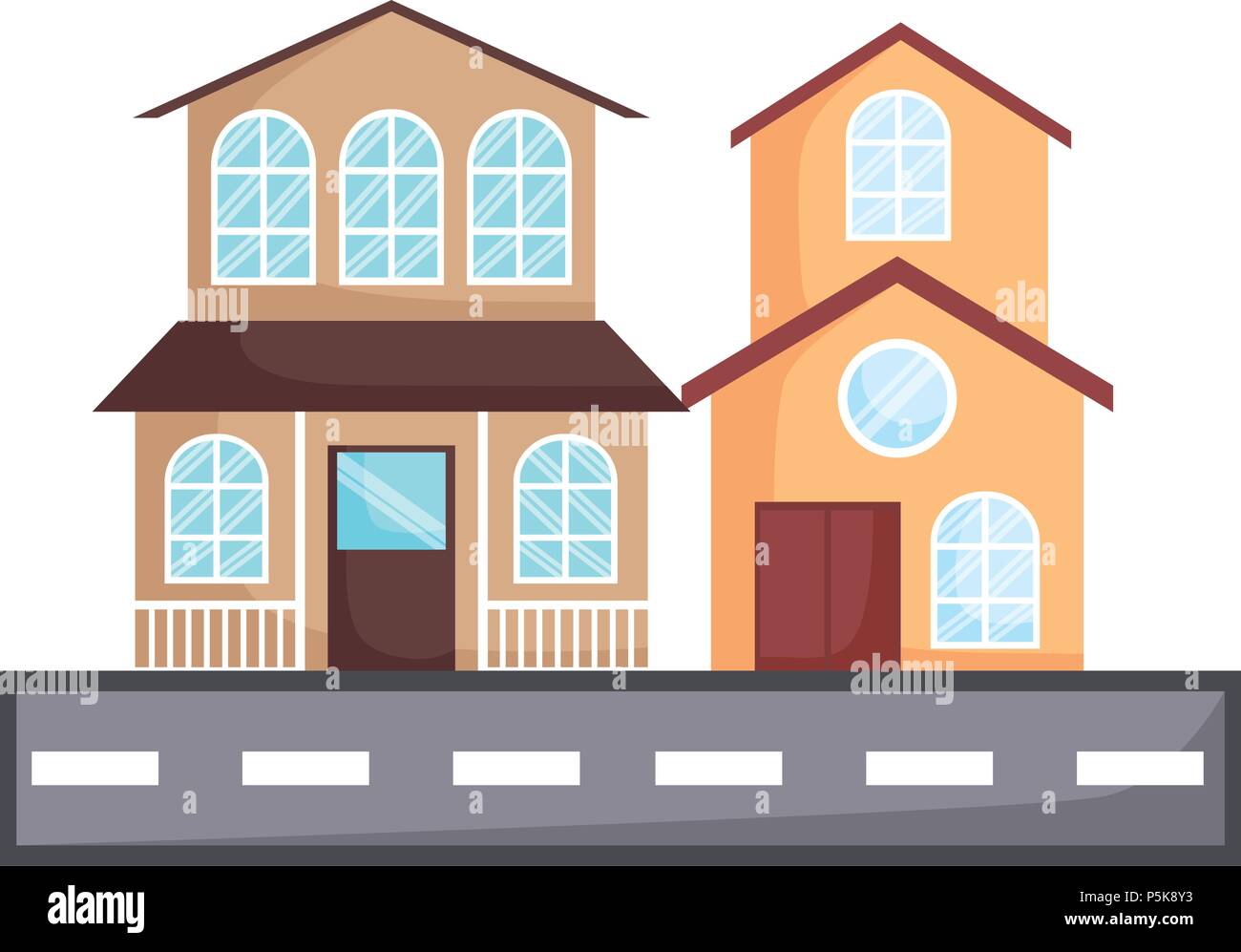 modern houses and street over white background, colorful design. vector ...