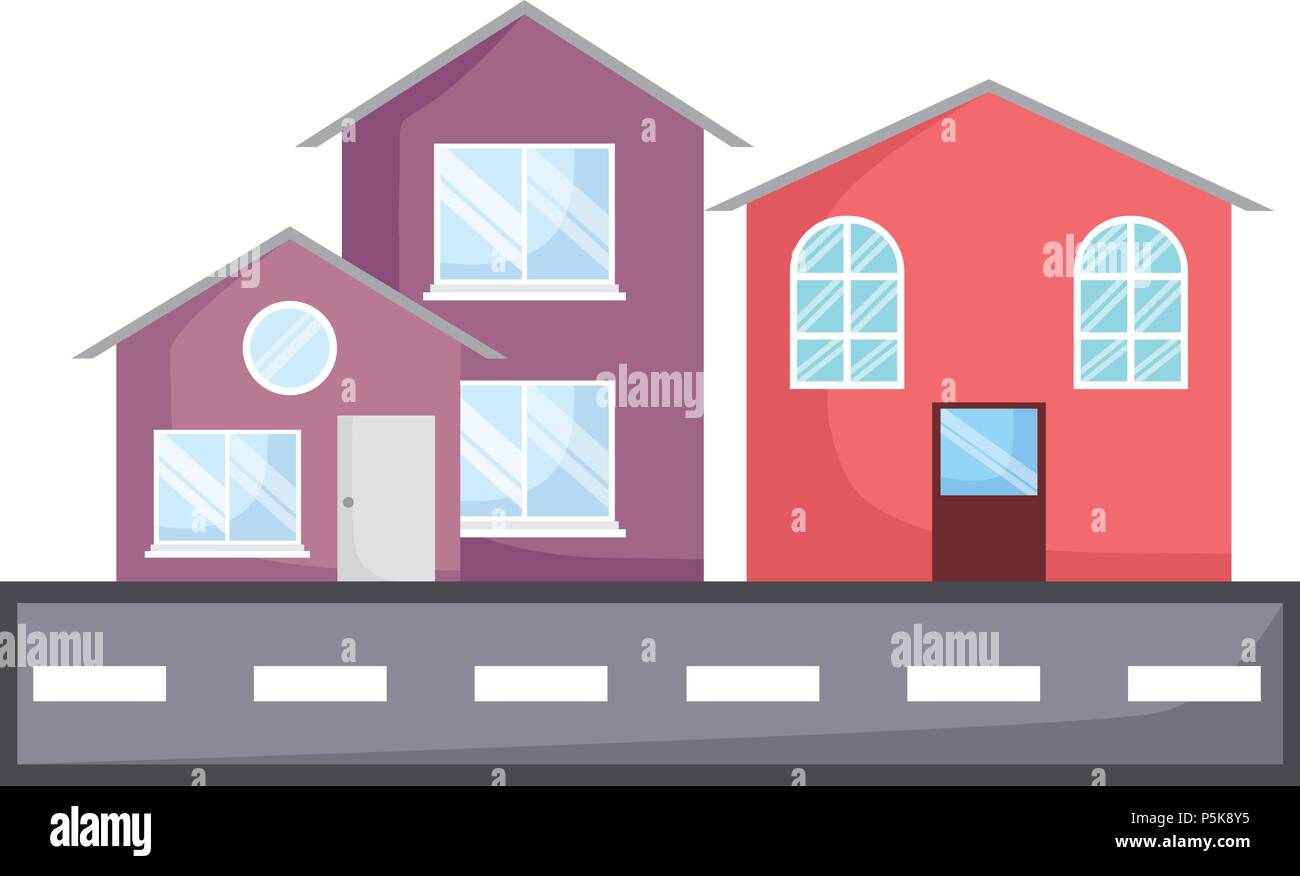 Street with houses over white background, colorful design. vector ...