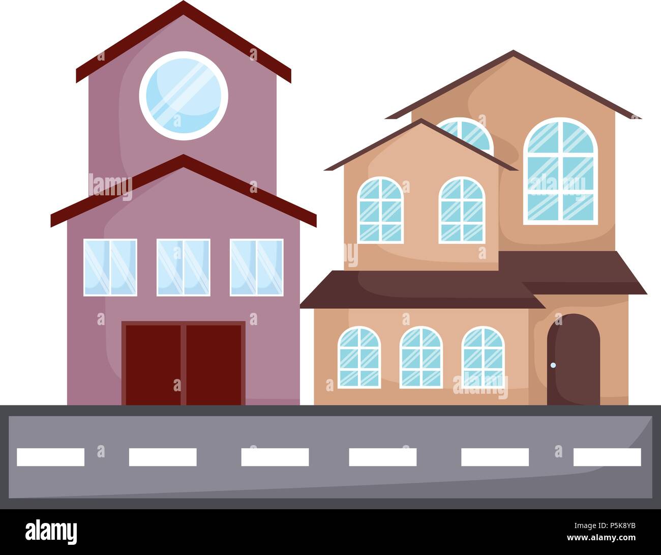 modern houses and street over white background, colorful design. vector ...