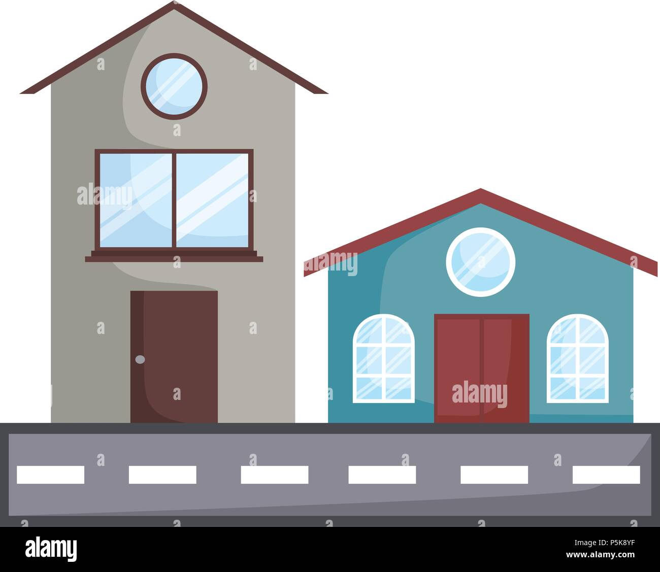 modern houses and street over white background, colorful design. vector ...