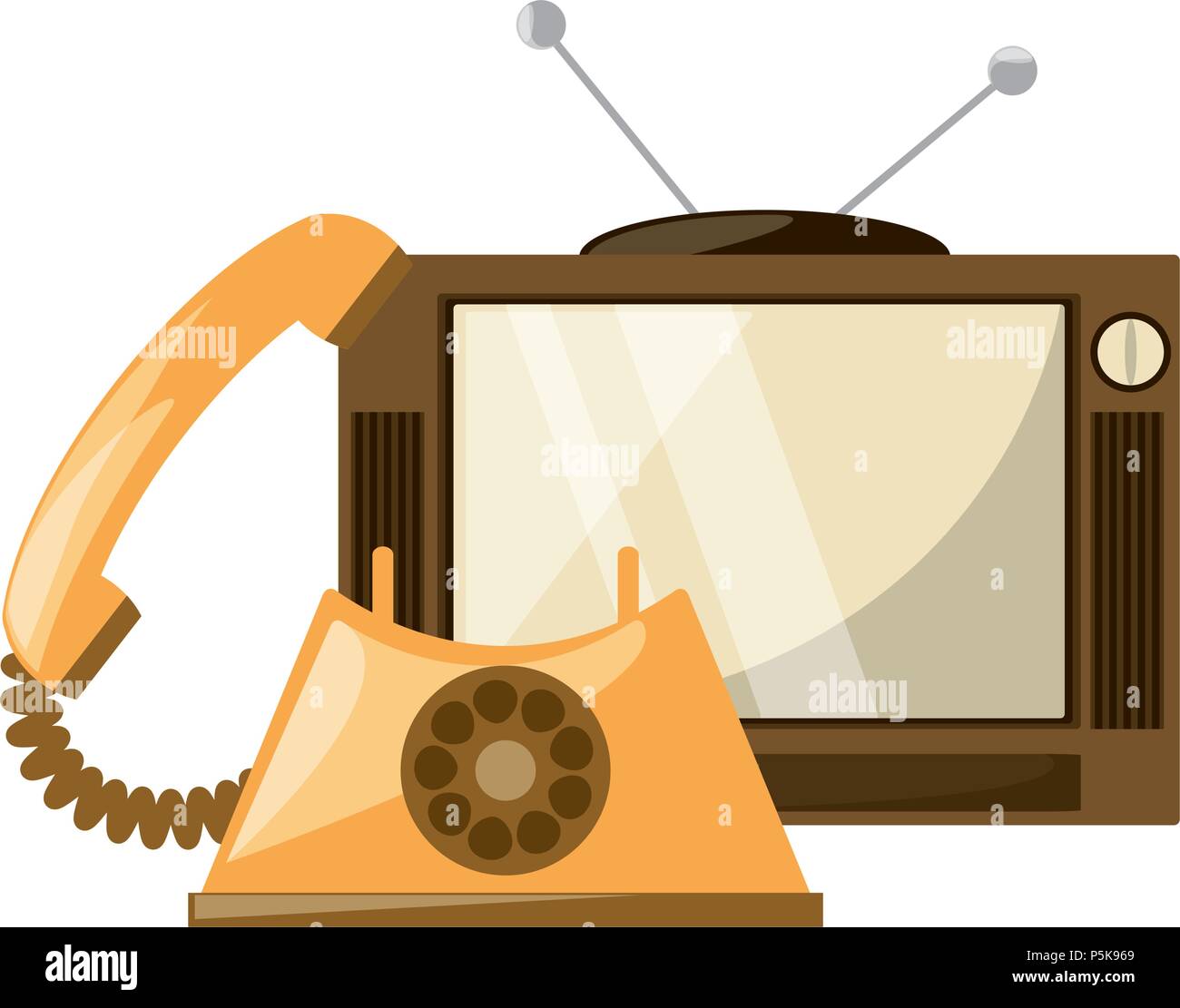 retro television and telephone icon over white background, vector ...