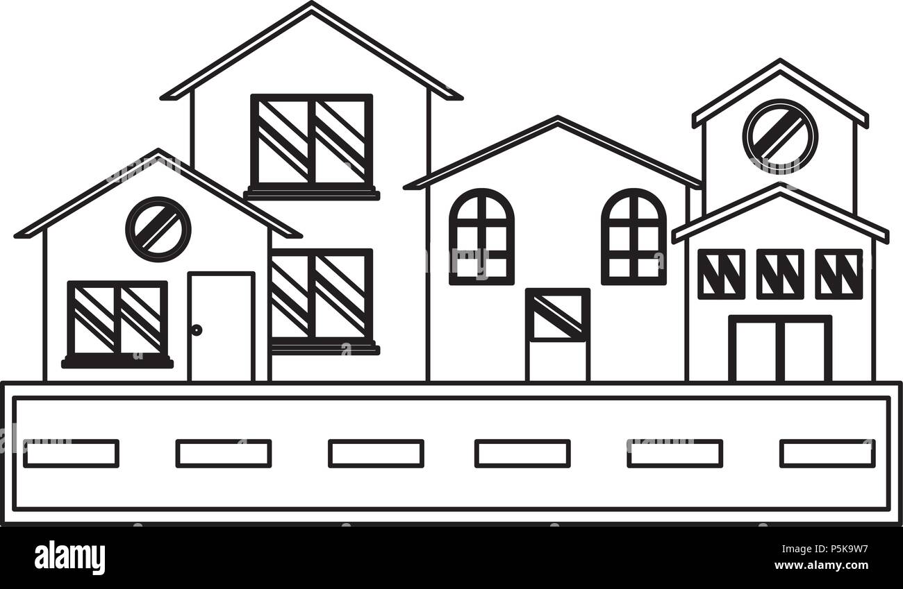 modern houses and street over white background, vector illustration ...
