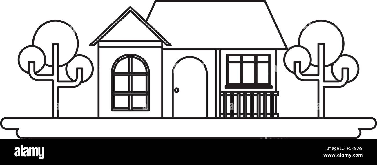 Landscape with modern house and street over white background, vector ...
