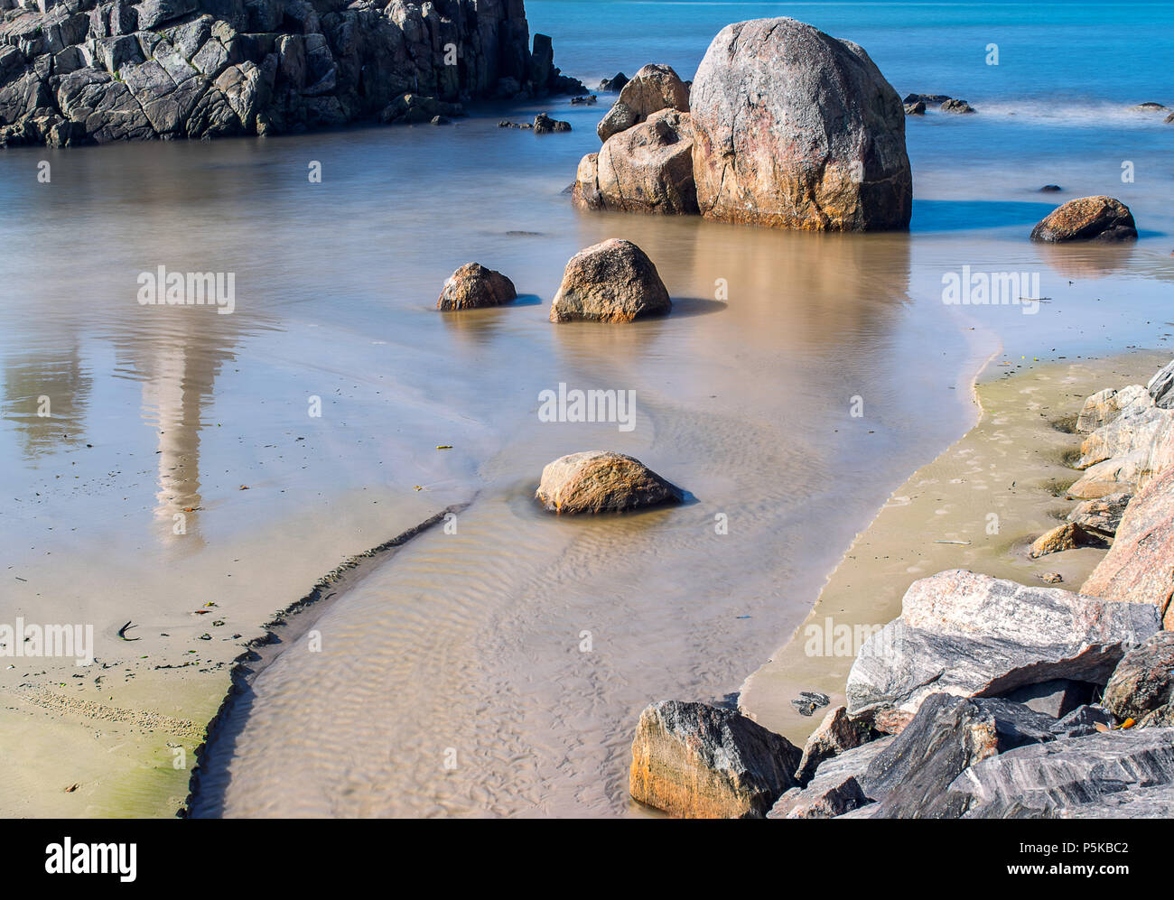 Beautiful daylight beach landscape, with fresh water canal leading to ...
