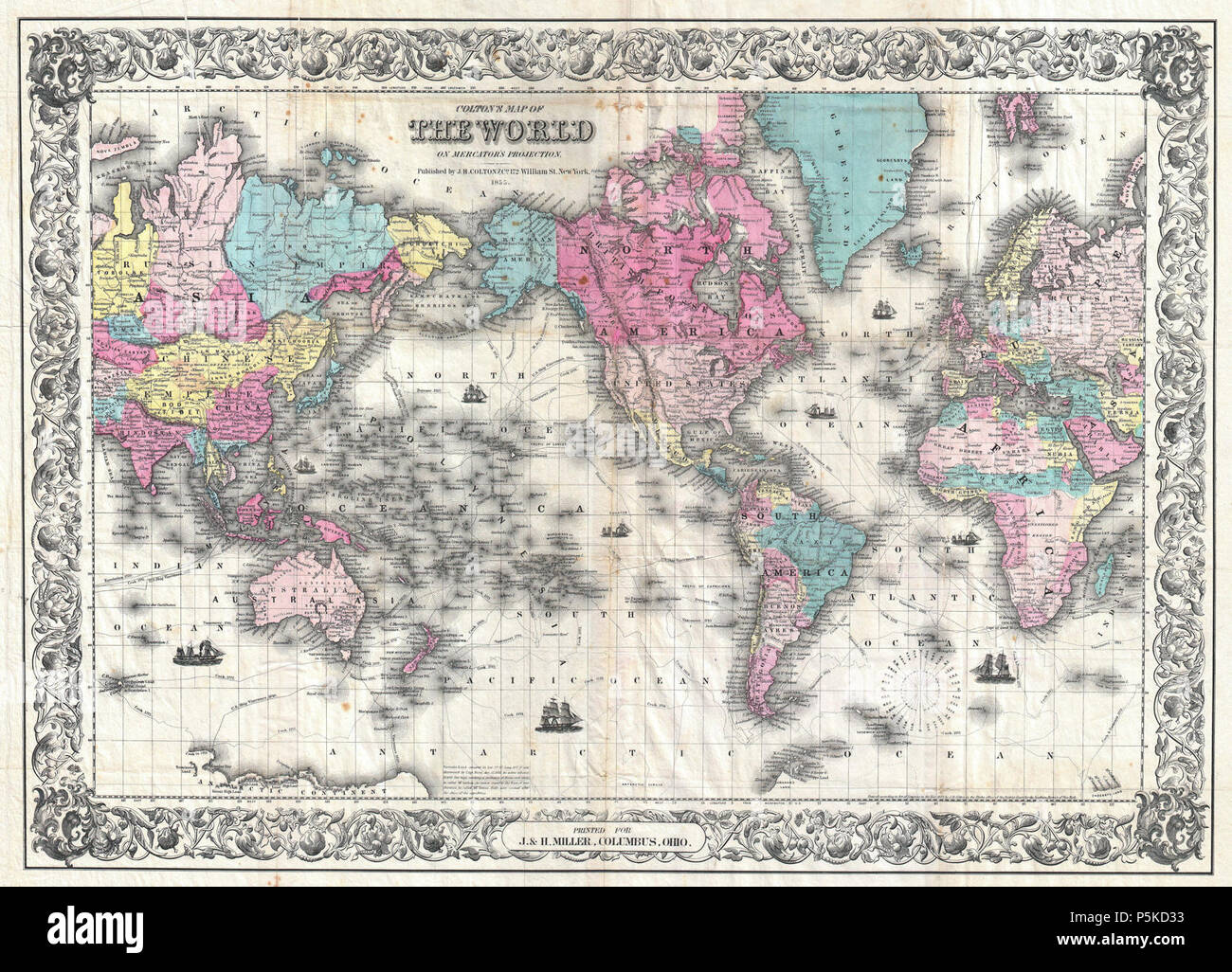 1852 Colton's Map of the World on Mercator's Projection ( Pocket Map ...